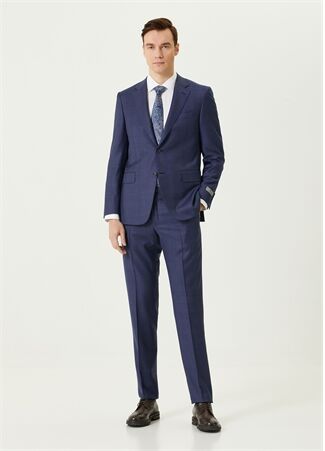 Canali Erkek Lacivert Ekoseli Yün Takım Elbise 60 IT