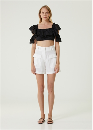 Charo Ruiz Kadın Siyah Kare Yaka Fırfırlı Crop Bluz S EU