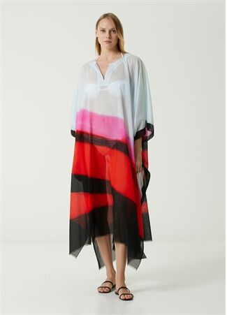 Dries Van Noten Kadın Kırmızı Desenli Uzun Kaftan EU