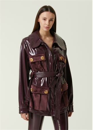 Raisa Vanessa Kadın Mürdüm Garnili Rugan Görünümlü Ceket Mor 36 EU