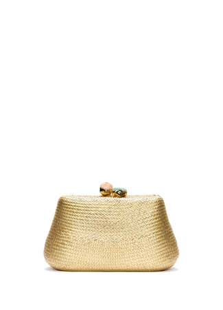 Bago Kadın Gold Doğal Taş Detaylı El Örgüsü Çanta Altın Rengi EU Bago Kadın Gold Doğal Taş Detaylı El Örgüsü Çanta Altın Rengi EU