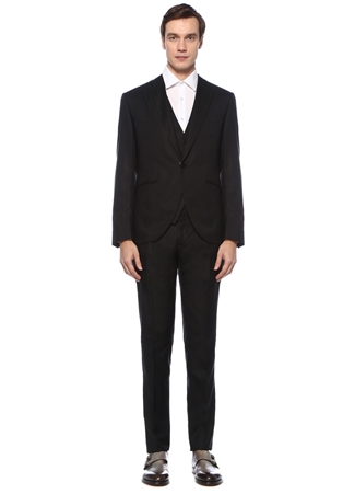 Palzileri Lab Erkek Siyah Yelekli Kelebek Yaka Yün Takım Elbise 48 IT