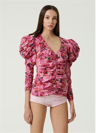 Isabel Marant Kadın Mirnao Kırmızı V Yaka Çiçekli Bluz 36 FR