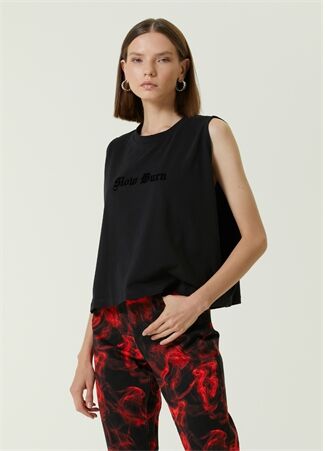 Academia Kadın Siyah Yazı Baskılı Kolsuz T-shirt S