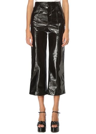 Philosophy di Lorenzo Serafini Kadın Siyah Yüksek Bel Crop Suni Deri Pantolon 40 IT