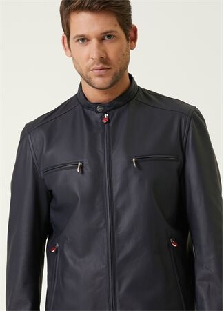 Kiton Erkek Lacivert Dik Yaka Deri Mont 52 IT Kiton Erkek Lacivert Dik Yaka Deri Mont 52 IT