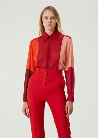 Dolce&Gabbana Kadın Kırmızı Bloklu İpek Gömlek 44 IT