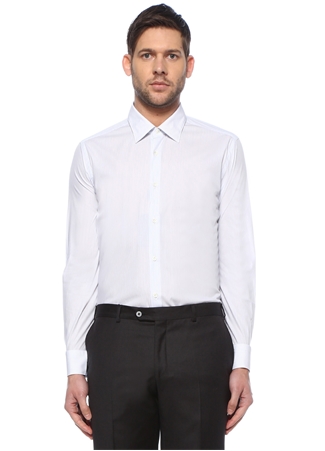 Pal Zileri Erkek Mavi İngiliz Yaka Çizgili Gömlek 40 IT