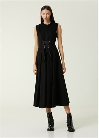 Alexander McQueen Kadın Siyah Kuşgözü Detaylı Midi Elbise 40 IT