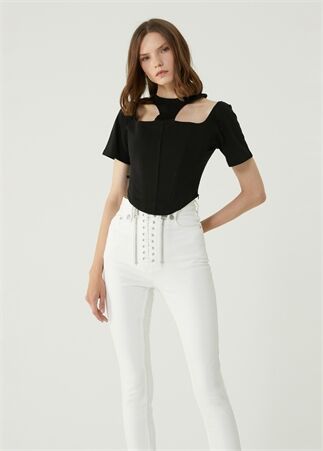 Lol Kadın Mia Siyah Kesim Detaylı T-shirt S/M EU