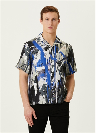 Amiri Erkek Lacivert Karışık Desenli İpek Gömlek L EU Amiri Erkek Lacivert Karışık Desenli İpek Gömlek L EU