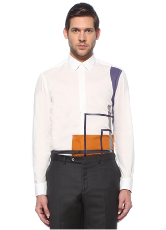 Pal Zileri Erkek Beyaz Sarı Geometrik Baskılı Gömlek 39 IT Pal Zileri Erkek Beyaz Sarı Geometrik Baskılı Gömlek 39 IT