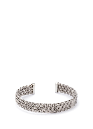 AW by Atolyewolf Erkek Yassı Örgü Dokulu Gümüş Rengi Bileklik Gri EU