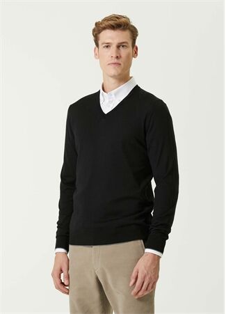 Beymen Collection Erkek Siyah V Yaka Yün Kazak S EU
