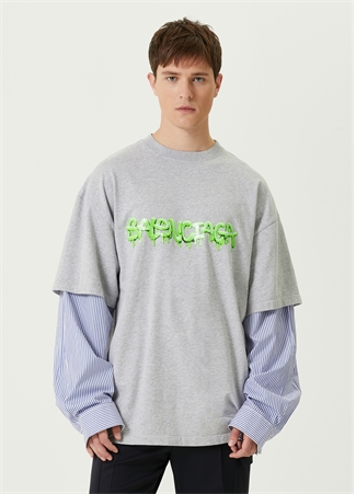 Balenciaga Erkek Gri Gömlek Garnili Logo Baskılı Sweatshirt S Eu