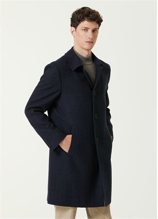 Canali Erkek Lacivert Ekoseli Yün Palto 50 IT