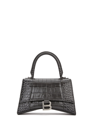 Balenciaga Kadın Hourglass Antrasit Deri Omuz Çantası Gri EU