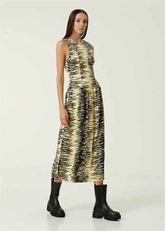 Ganni Kadın Desenli Midi Kolsuz Elbise 36 FR