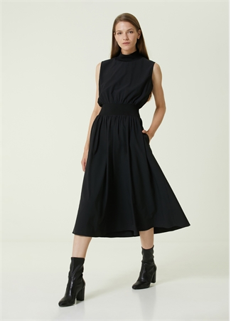 Beymen Club Kadın Siyah Dik Yaka Garnili Kolsuz Midi Elbise 38