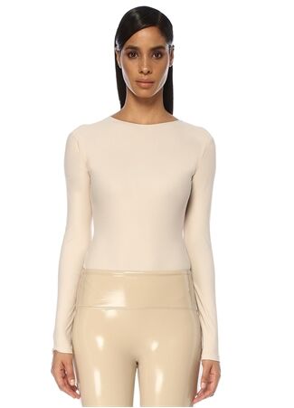 Schmart Kadın Nude Bisiklet Yaka Uzun Kol String Body Pembe XS EU