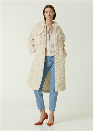 Beymen Club Kadın Krem Kapüşonlu Peluş Dış Gömlek Beyaz S