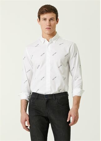 Tommy Hilfiger Erkek Beyaz Logo Desenli Gömlek S EU