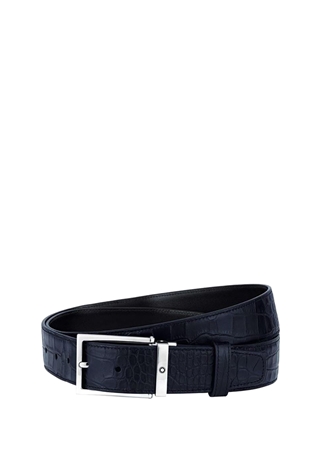 Montblanc Lacivert Krokodil Dokulu Erkek Deri Kemer Eu