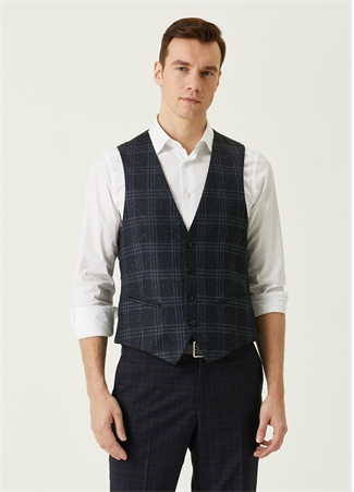 Palzileri Lab Erkek Lacivert Ekoseli Nopeli Yün Yelek 50 IT