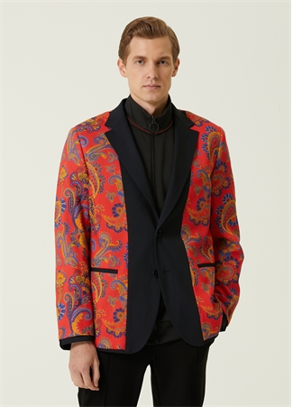 Bel-Air Erkek Kırmızı Etnik Desenli Colorblocked Ceket 46 IT Bel-Air Erkek Kırmızı Etnik Desenli Colorblocked Ceket 46 IT
