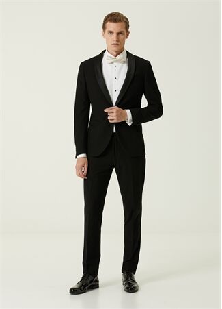 Palzileri Lab Erkek Siyah Yakası Sim Dokulu Takım Elbise 48 IT