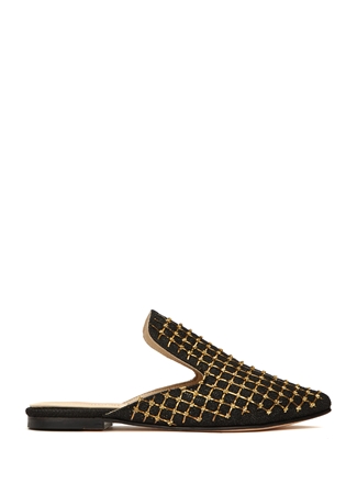 AnatolianCraft Kadın Siyah El Yapımı Kafes Nakışlı Terlik 36 EU