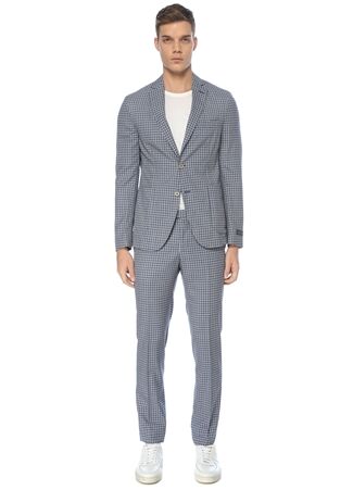 Pal Zileri Erkek Mavi Kelebek Yaka Ekoseli Yün Takım Elbise 50 IT