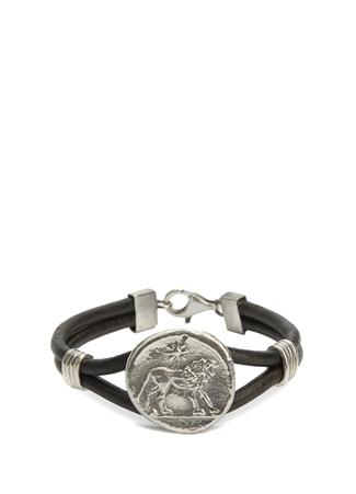 Semra Ecer Erkek Aslan Para Detaylı Gümüş Rengi Bileklik EU