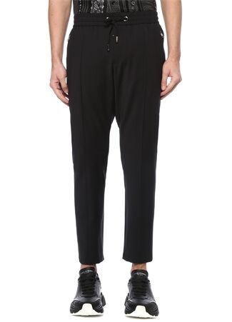 Dolce&Gabbana Erkek Siyah Beli Kordonlu Cropped Yün Pantolon 50 IT