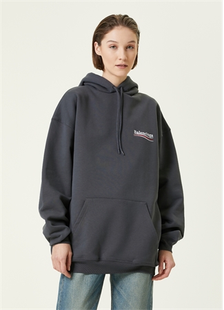 Balenciaga Kadın Koyu Gri Kapüşonlu Logolu Sweatshirt XS EU Balenciaga Kadın Koyu Gri Kapüşonlu Logolu Sweatshirt XS EU