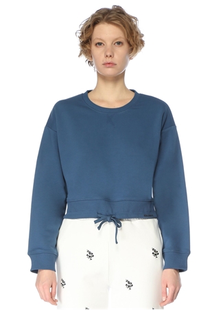 Red Valentino Kadın Mavi Bisiklet Yaka Büzgü Detaylı Sweatshirt L EU