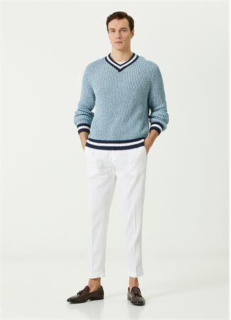 Kiton Erkek Beyaz Keten Pantolon 32 US