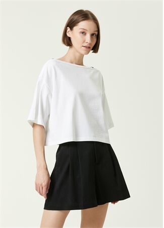 Red Valentino Kadın Beyaz Kayık Yaka Tül Detaylı T-shirt S EU