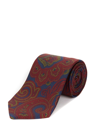 Etro Erkek Bordo Etnik Desenli İpek Kravat Kırmızı EU