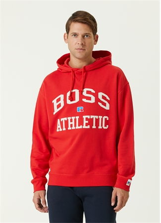 Boss Erkek Kırmızı Kapüşonlu Logolu Sweatshirt XL EU Boss Erkek Kırmızı Kapüşonlu Logolu Sweatshirt XL EU