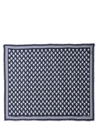 Alexander McQueen Kadın Siyah Beyaz Kurukafa Desenli Şal EU