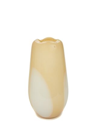 Broste Copenhagen Ada Sarı Beyaz Puantiye Detaylı Cam Vazo