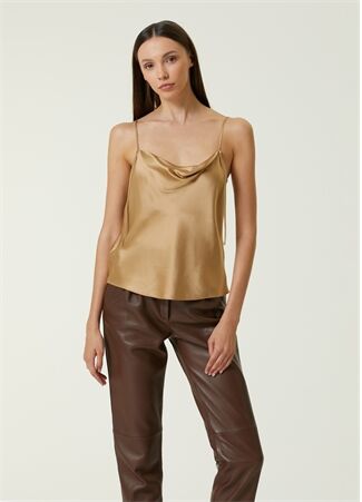 Vince Kadın Bej Degaje Yaka İpek Bluz XS EU