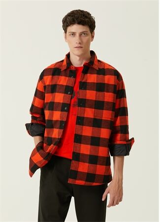 Boss Erkek Kırmızı Kareli Cep Detaylı Gömlek L EU