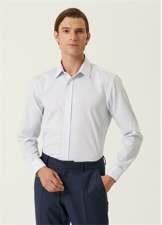 Network Erkek Non-Iron Slim Fit Mavi Çizgili Gömlek 46 EU