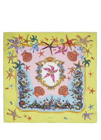 Versace Kadın Sarı Karışık Desenli 85x85 cm İpek Eşarp EU Versace Kadın Sarı Karışık Desenli 85x85 cm İpek Eşarp EU