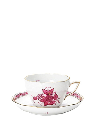 Herend Beyaz Pembe Çiçek Desenli Porselen Çay Fincanı Herend Beyaz Pembe Çiçek Desenli Porselen Çay Fincanı