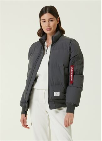 Alpha Industries Kadın Gri Dik Yaka Puff Mont XS EU