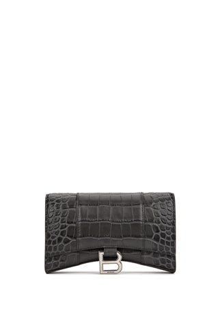 Balenciaga Kadın Hourglass Antrasit Deri Omuz Çantası Gri EU