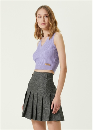 Versace Kadın Lila V Yaka Kolsuz İpek Triko Mor 38 IT